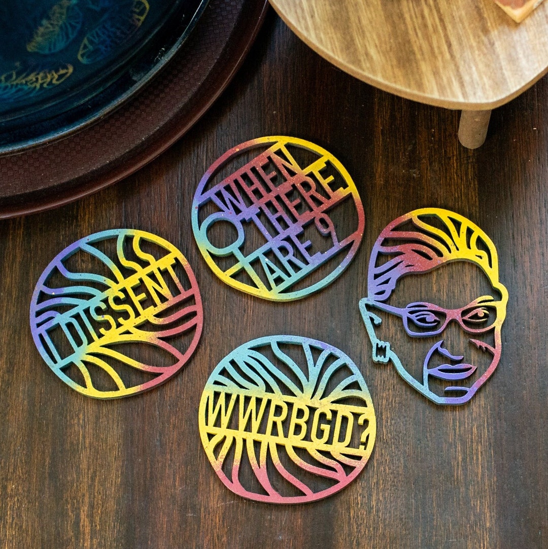 Rainbow RBG Coasters Feminist Gift // Roth Bader Ginsberg Birthday Gift ...