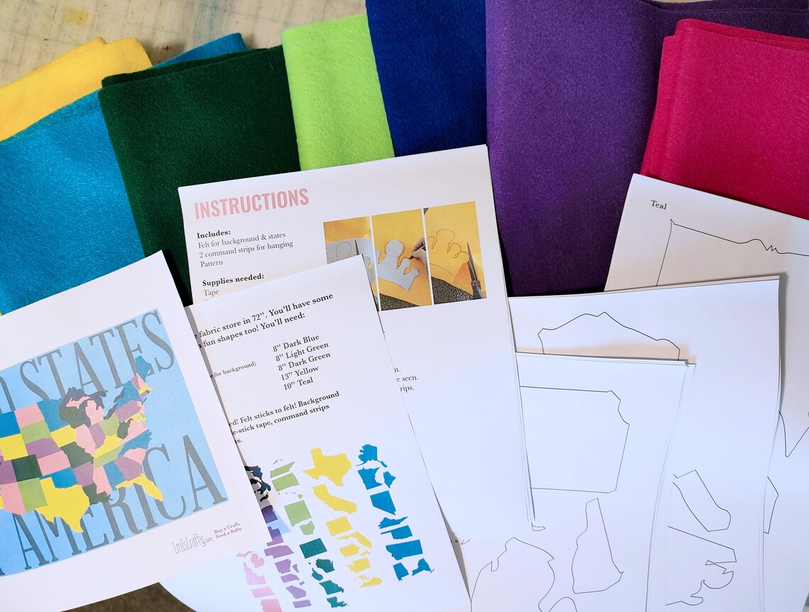 DIY Kit // United States Felt Map // Montessori USA States // - Etsy