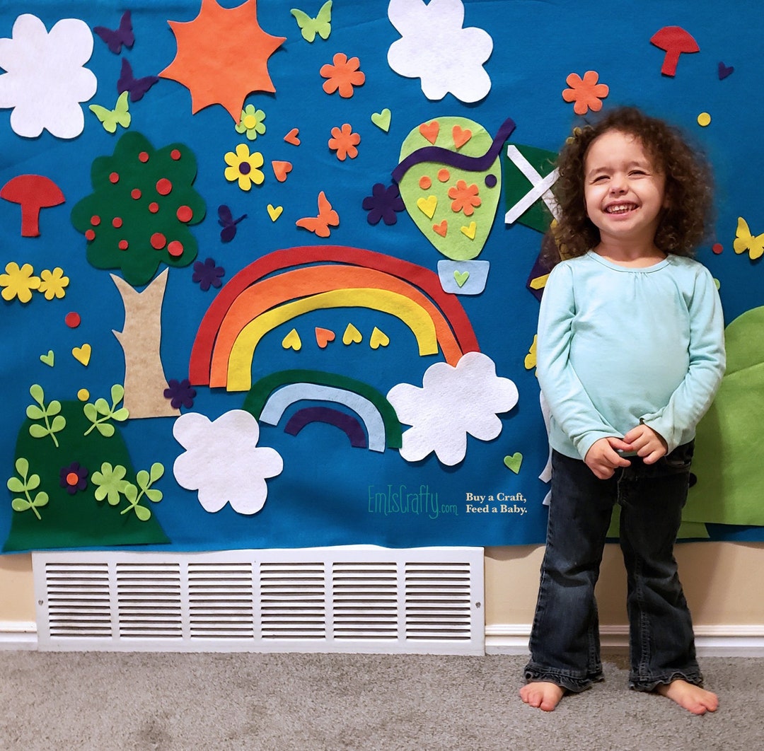 Rainbow Felt Board // Kids Felt Wall - Spring // Rainbow Party Activity ...