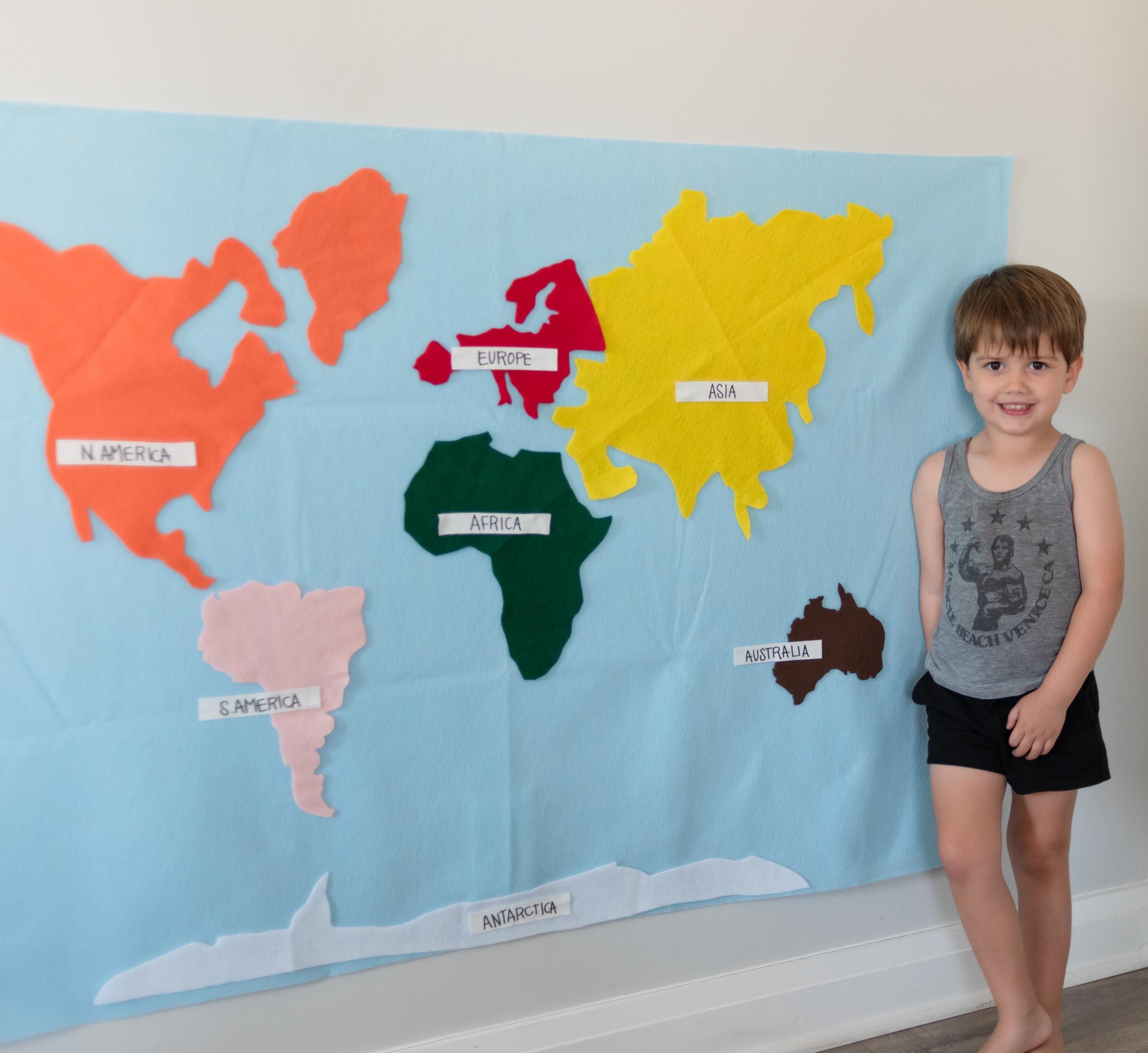 Felt World Map Wall Hanging: Montessori Continent Learning ...