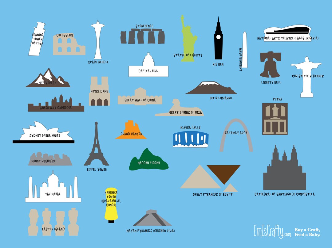 Felt Wall Add-on: Landmarks for Continents // Felt Wall World Map ...