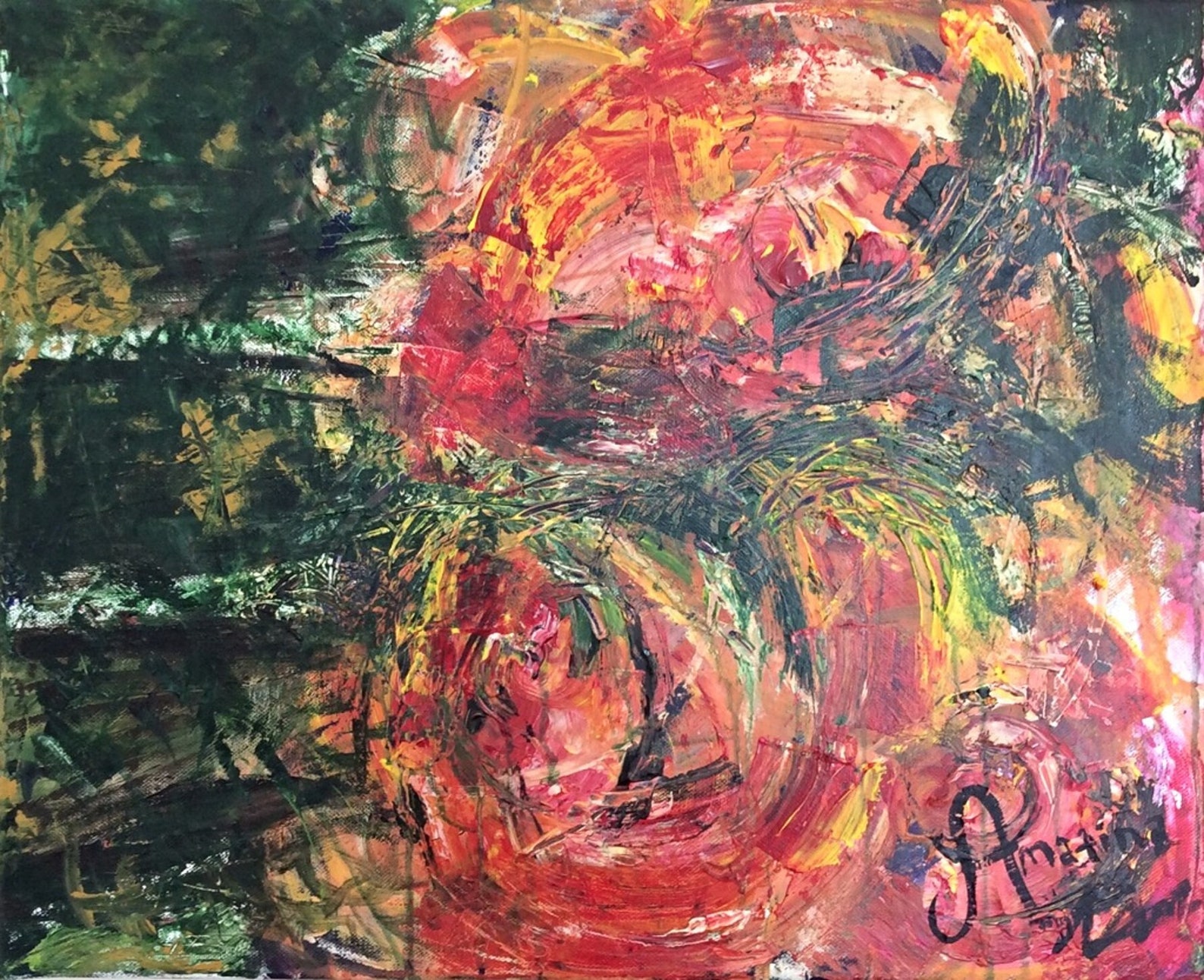 Neurodivergent Artwork, Acrylic Painting Gift, Red & Green Wall Decor ...