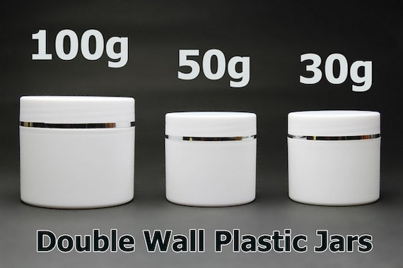 30g 50g 100g White Double Wall Plastic Jars Pots With Silver | Etsy