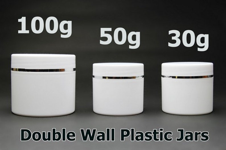 30g 50g 100g White Double Wall Plastic Jars Pots With Silver Edge - Etsy