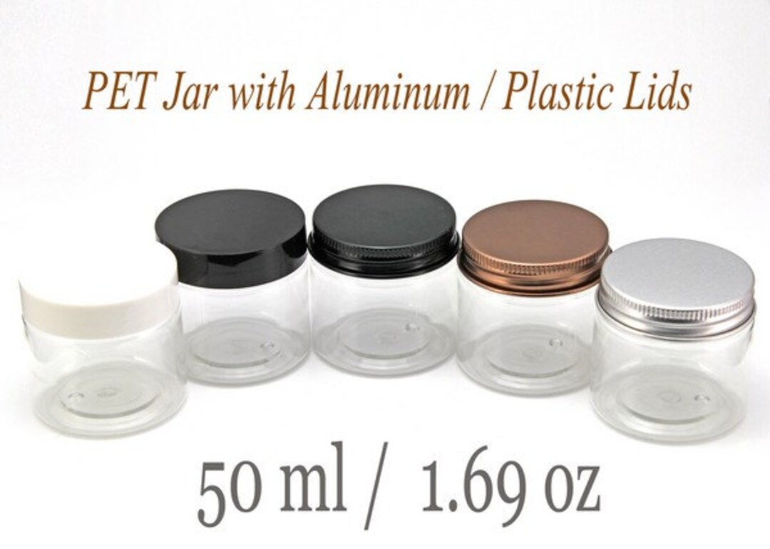 Freeshipping - Empty Clear PET Jars With Aluminum / Plastic Lids 50ml 1 ...
