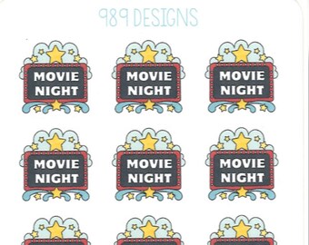 movie Printable Planner Stickers cinema Movie Night