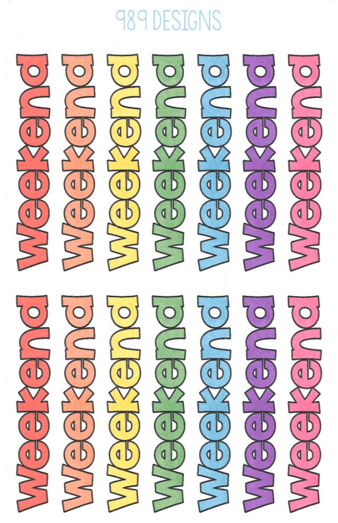 Block Letter Weekend Stickers: Rainbow Planner Stickers - Etsy