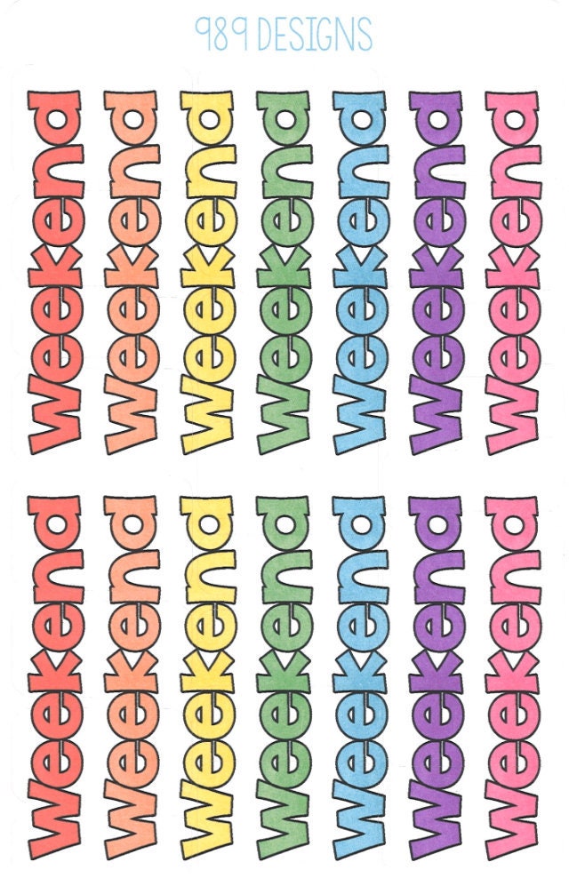 Block Letter Weekend Stickers: Rainbow Planner Stickers - Etsy