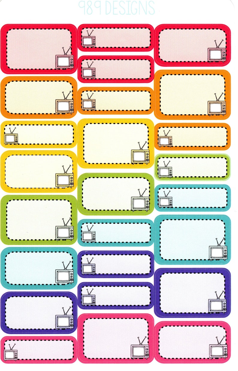 TV Icon Mixed Boxes - Planner Stickers - Rainbow Sticker Boxes ...