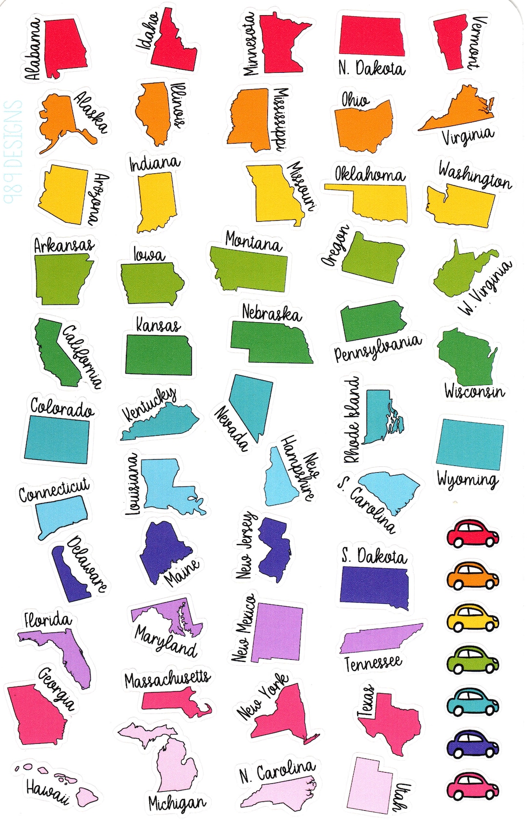 All 50 States With State Names - Planner Stickers - USA Stickers ...