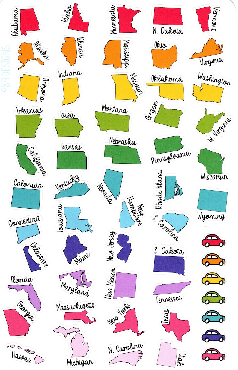 All 50 States With State Names - Planner Stickers - USA Stickers ...