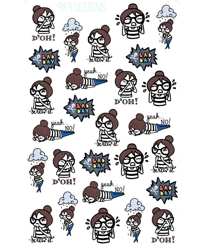 Lu's Bad Day - Planner Stickers - Bad Day Stickers - Mood Stickers ...