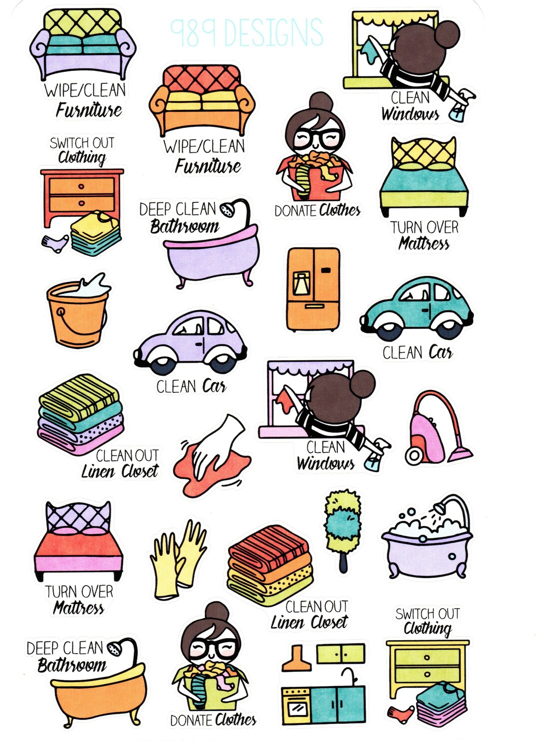 Lu Spring Cleans - Planner Stickers - Household Planner Stickers ...