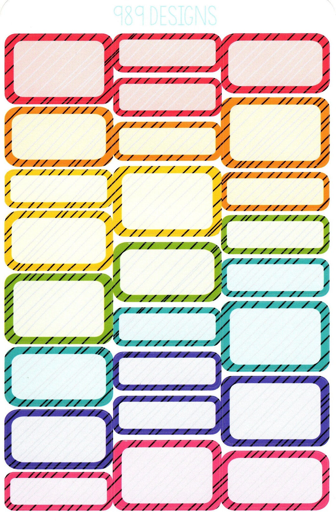 Doodle Diagonals Rainbow Mixed Boxes (black Lines) - Planner Stickers ...