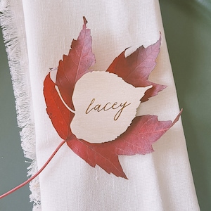 Wooden Personalized Name Tags. Custom Leaf Design Name Tags. Table ...