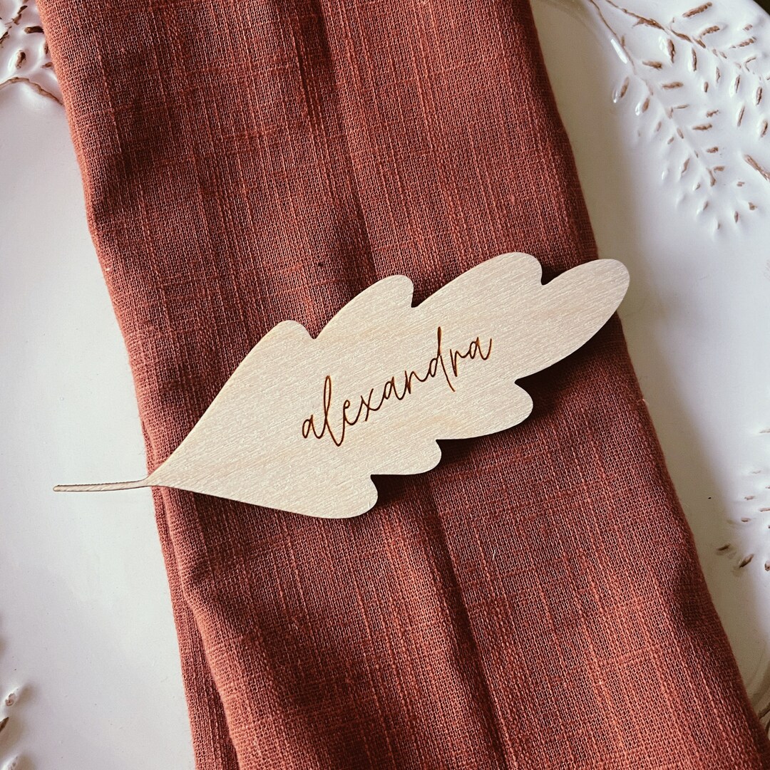 Wooden Personalized Name Tags. Custom Leaf Design Name Tags. Table ...