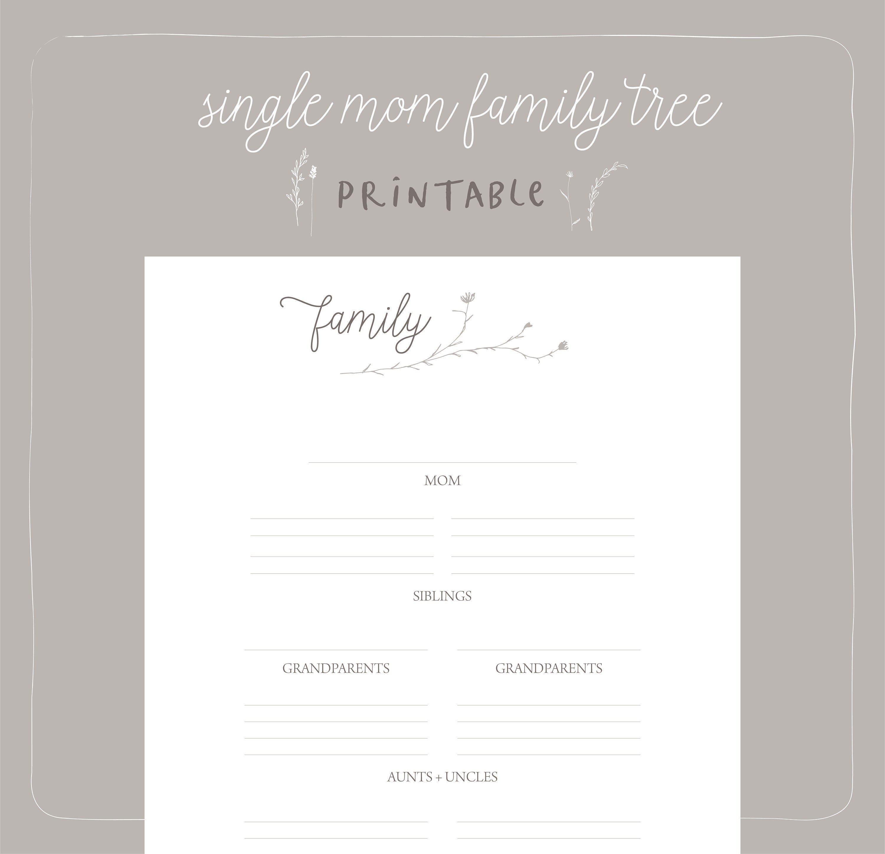 Single Parent Family Tree Baby Book Page Printable Template. | Etsy