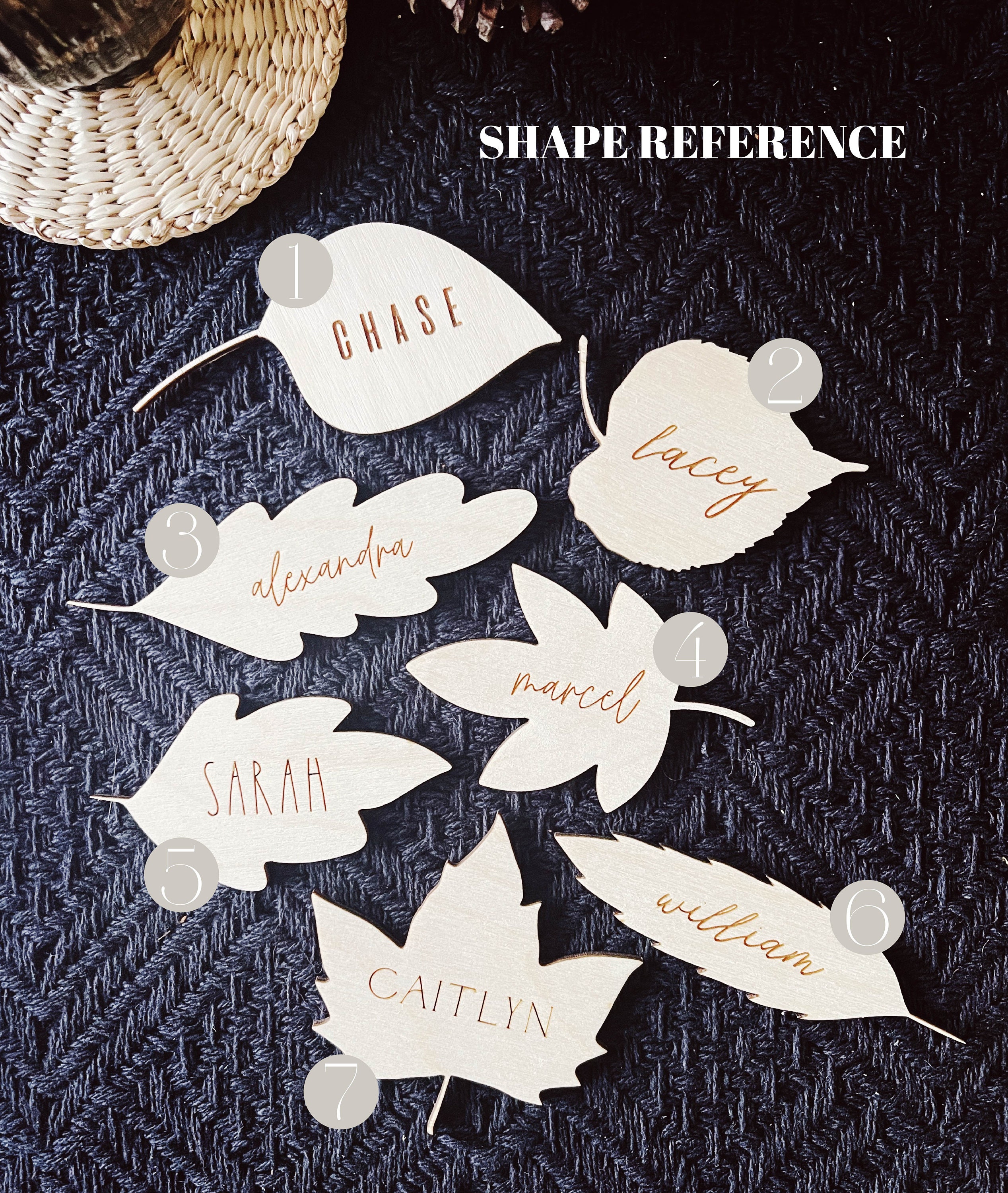 Wooden Personalized Name Tags. Custom Leaf Design Name Tags. Table ...