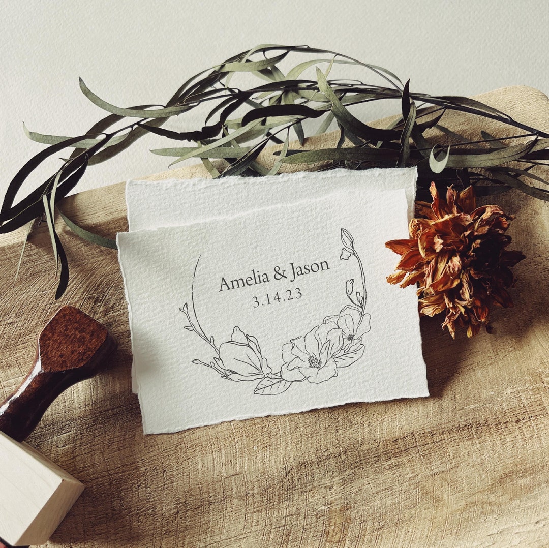 Custom Wedding Rubber Stamp With Floral Crest. - Etsy