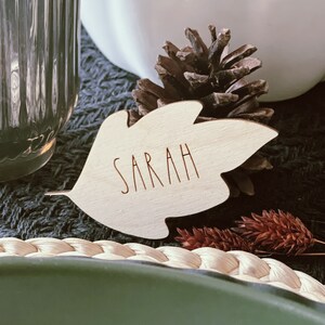 Wooden Personalized Name Tags. Custom Leaf Design Name Tags. Table ...