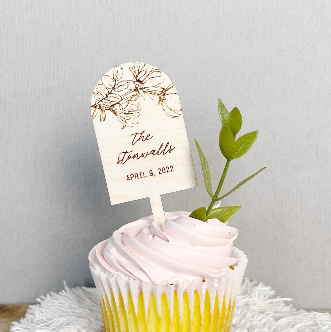 Custom Bridal Shower Cake Topper. Cupcake Topper Set. Wooden Engraved ...