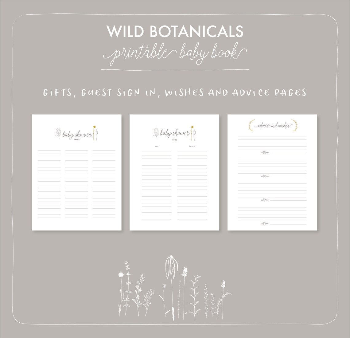 Baby Book Printable Template Baby Shower Guest Sign In Wishes | Etsy