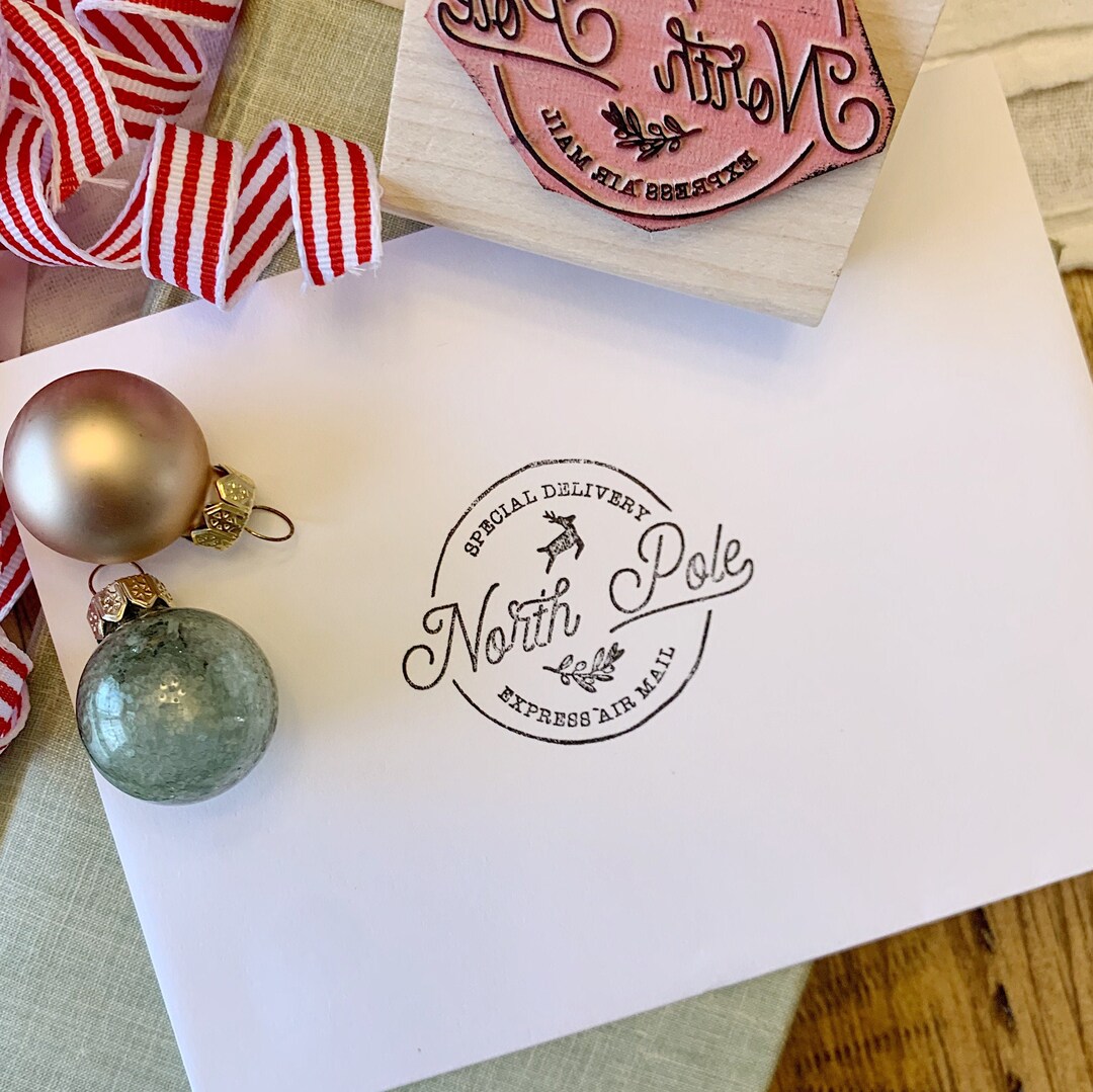 North Pole Stamp. Santa Mail Stamp. Wooden Santa Mail North Pole ...