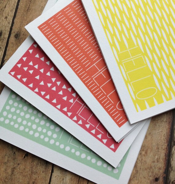 Items similar to Hello greeting card set of 4 - geometric pattern ...