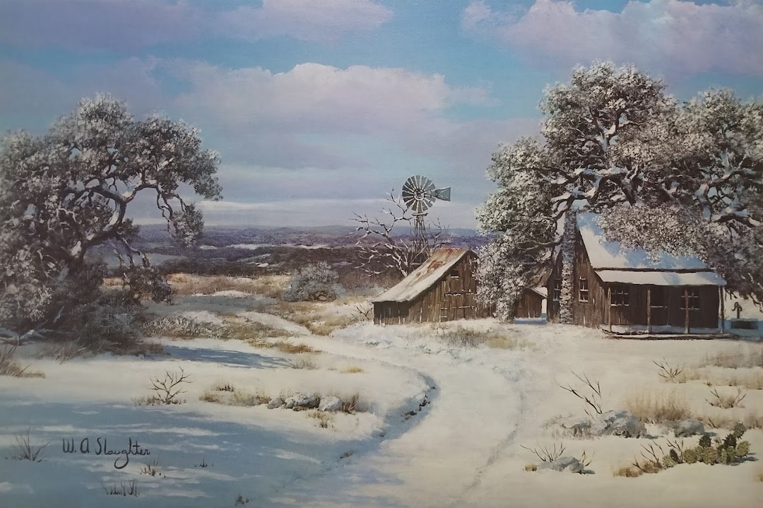 William A Slaughter "peaceful Season" Print on Stretched Canvas Snow ...