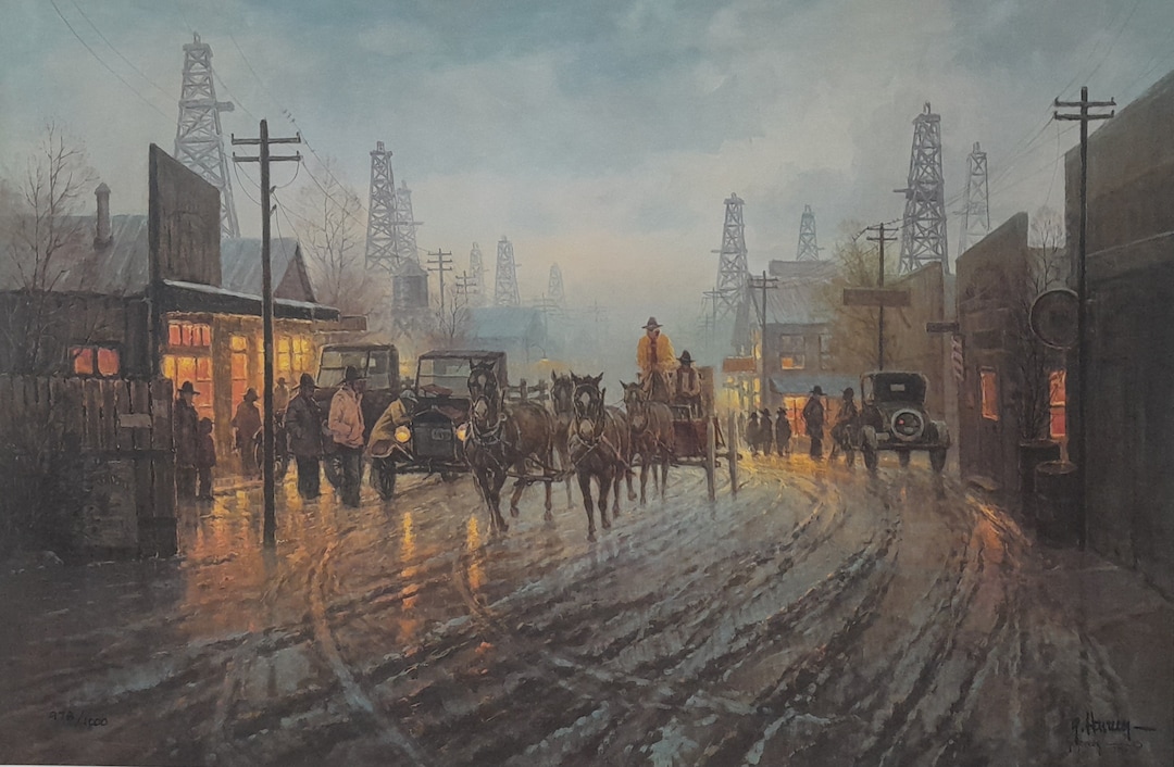 Oil Patch, Limited Edition Print by G Harvey, Boomtown, Oil Derricks ...