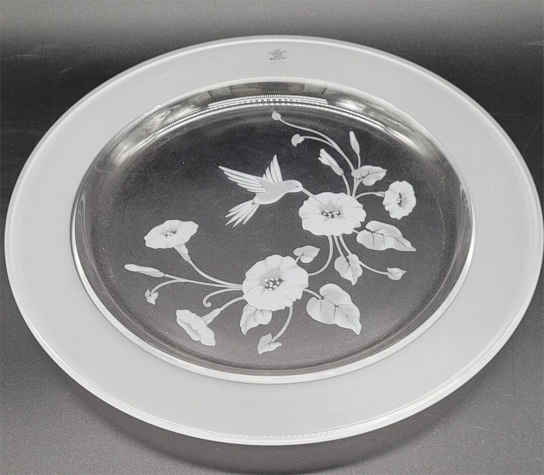 Avon Mockingbird Dinner Plate - Crystal Etched Vintage French Dishware ...