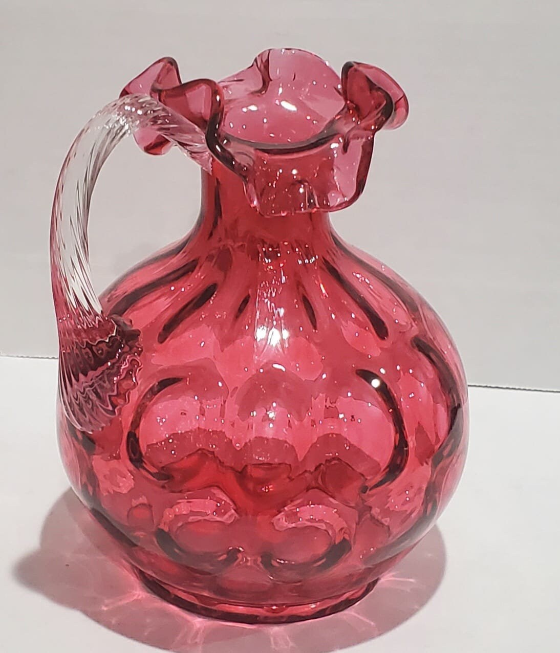 Fenton Cranberry Pink Pitcher Melon With Ruffle Lip and Clear Handle - Etsy