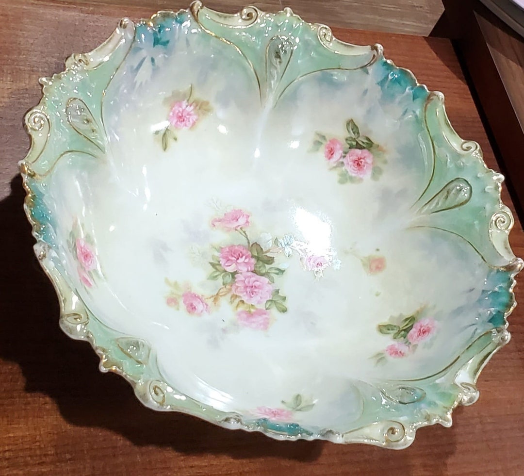 RS Prussia Large Bowl Pink Roses and Gold Gilt - Small Repair - Etsy