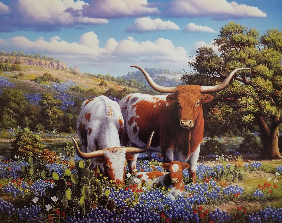 Living Legends - Texas Longhorn Family Print by Ronnie Hedge - 22" X 28 ...