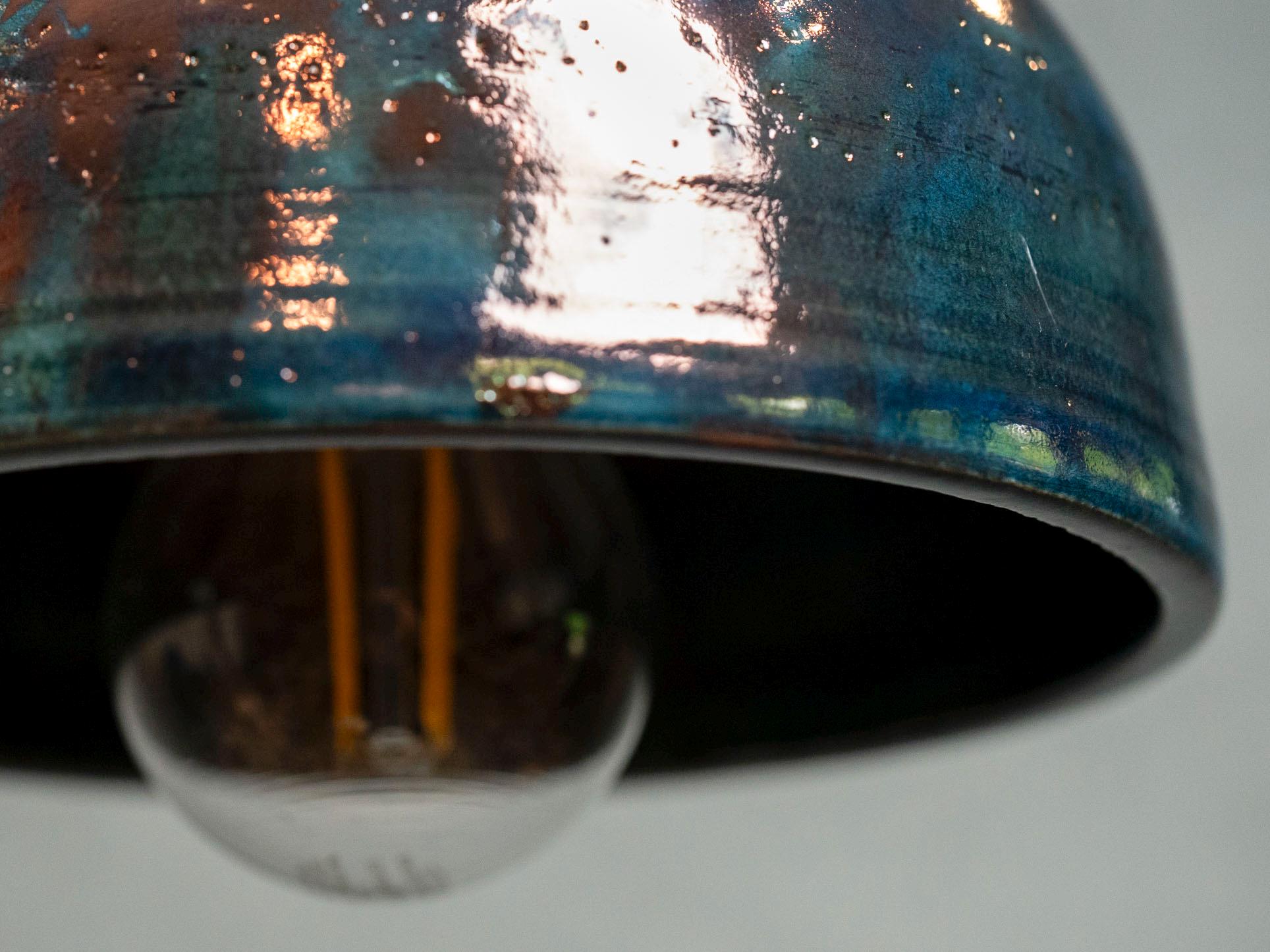Pendant Light, Lapis Blue, Raku Fired Ceramic Hanging Lamp, Reflective ...