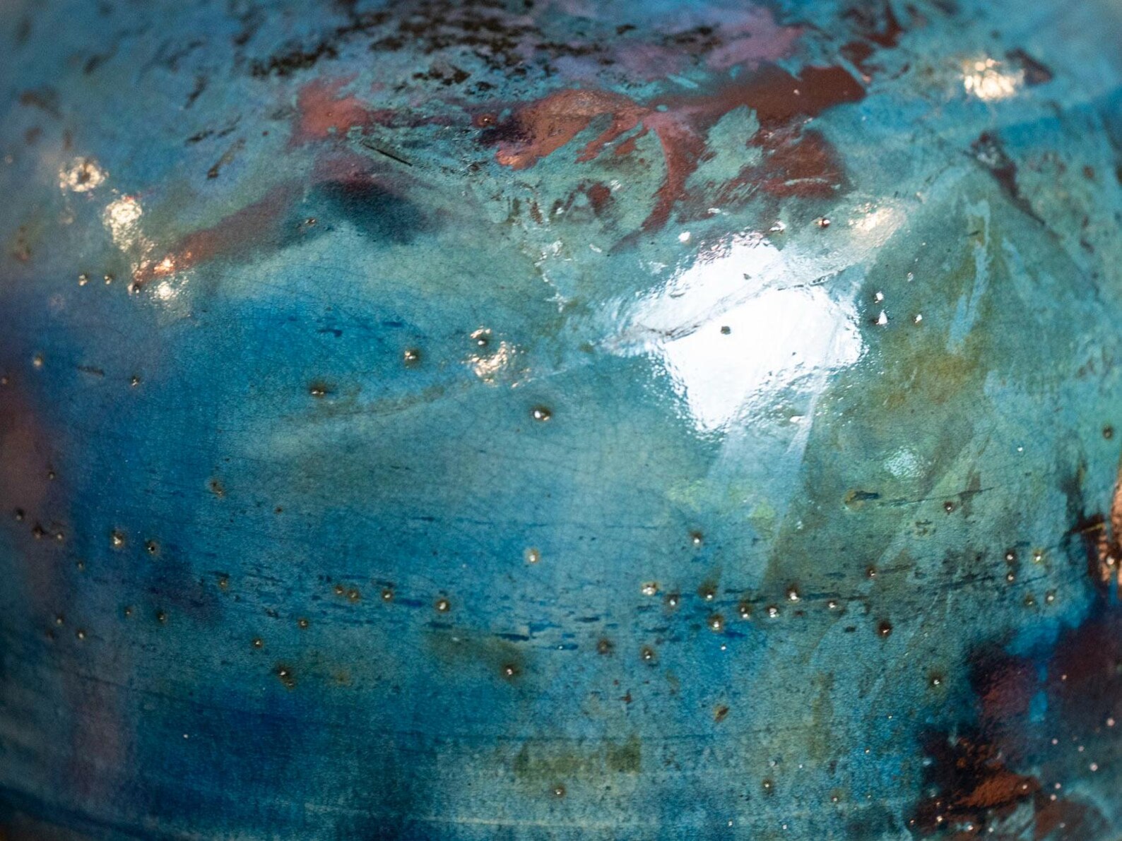 Pendant Light, Lapis Blue, Raku Fired Ceramic Hanging Lamp, Reflective ...