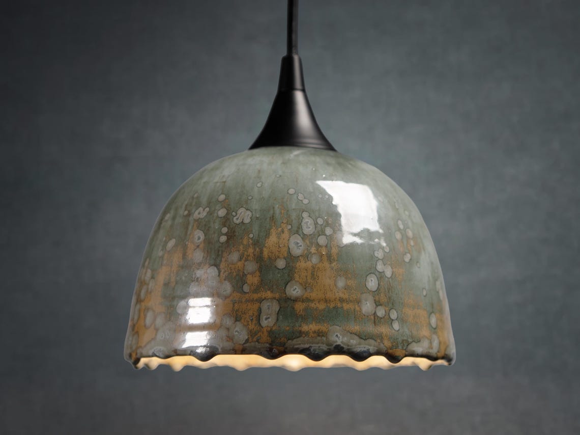 Pendant Light, Green Crystal Glaze With Dripping Form, Ceramic Lighting ...