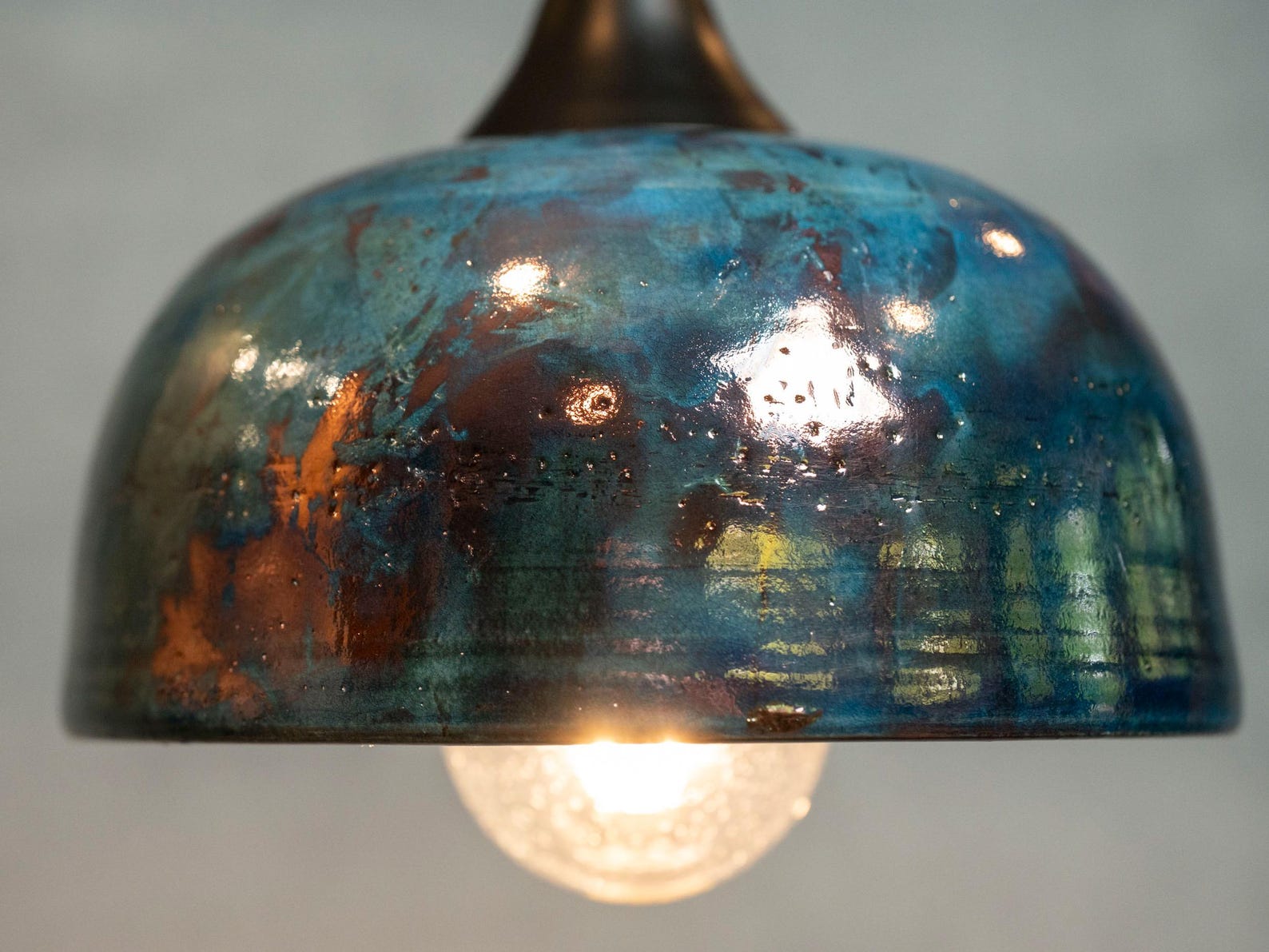 Pendant Light, Lapis Blue, Raku Fired Ceramic Hanging Lamp, Reflective ...