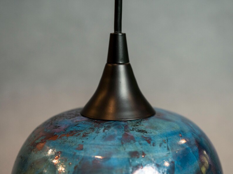 Pendant Light, Lapis Blue, Raku Fired Ceramic Hanging Lamp, Reflective ...