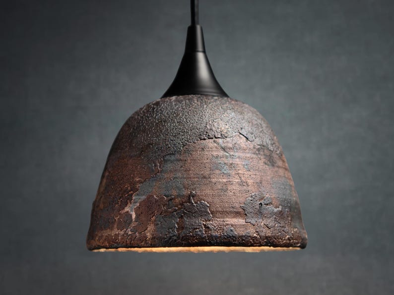 Pendant Light, Rusty Matte Copper With Flaked Glaze Texture, Raku ...