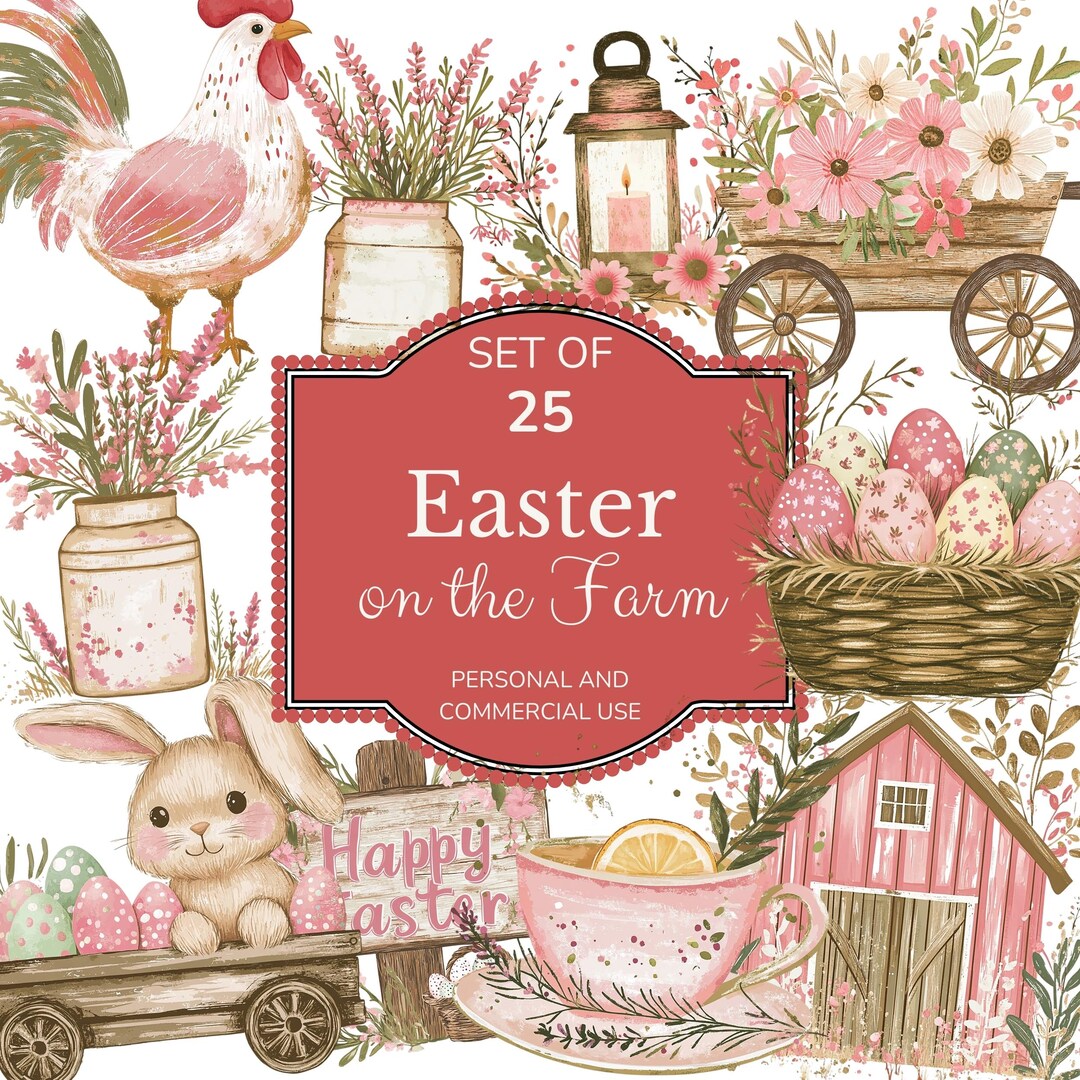 Easter Farmhouse Clipart Bundle: Rustic Spring PNG Images (digital ...