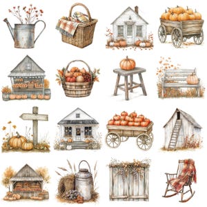 Rustic Fall Clipart Bundle | 25 Cozy Autumn Farmhouse Illustrations ...