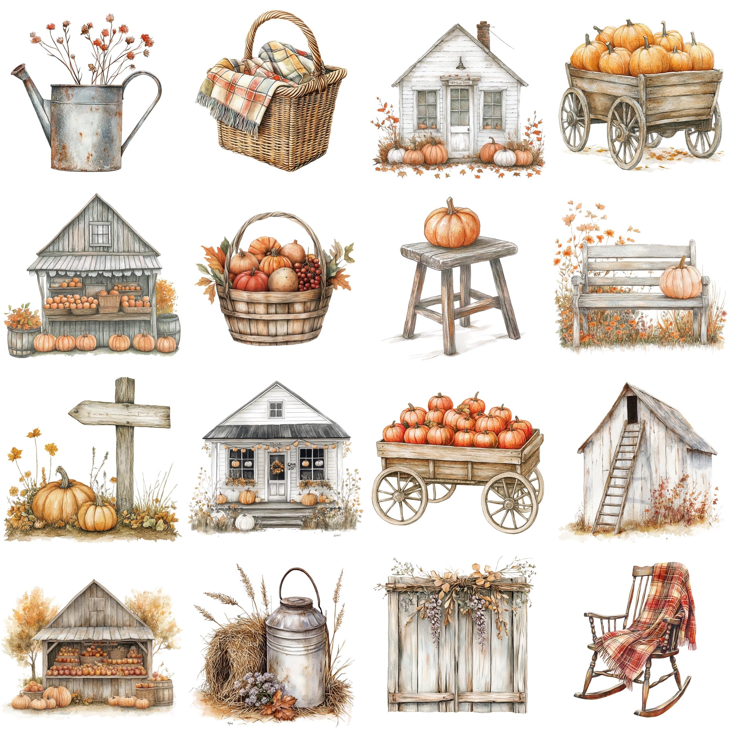 Rustic Fall Clipart: Farmhouse Autumn Illustrations (digital Download ...