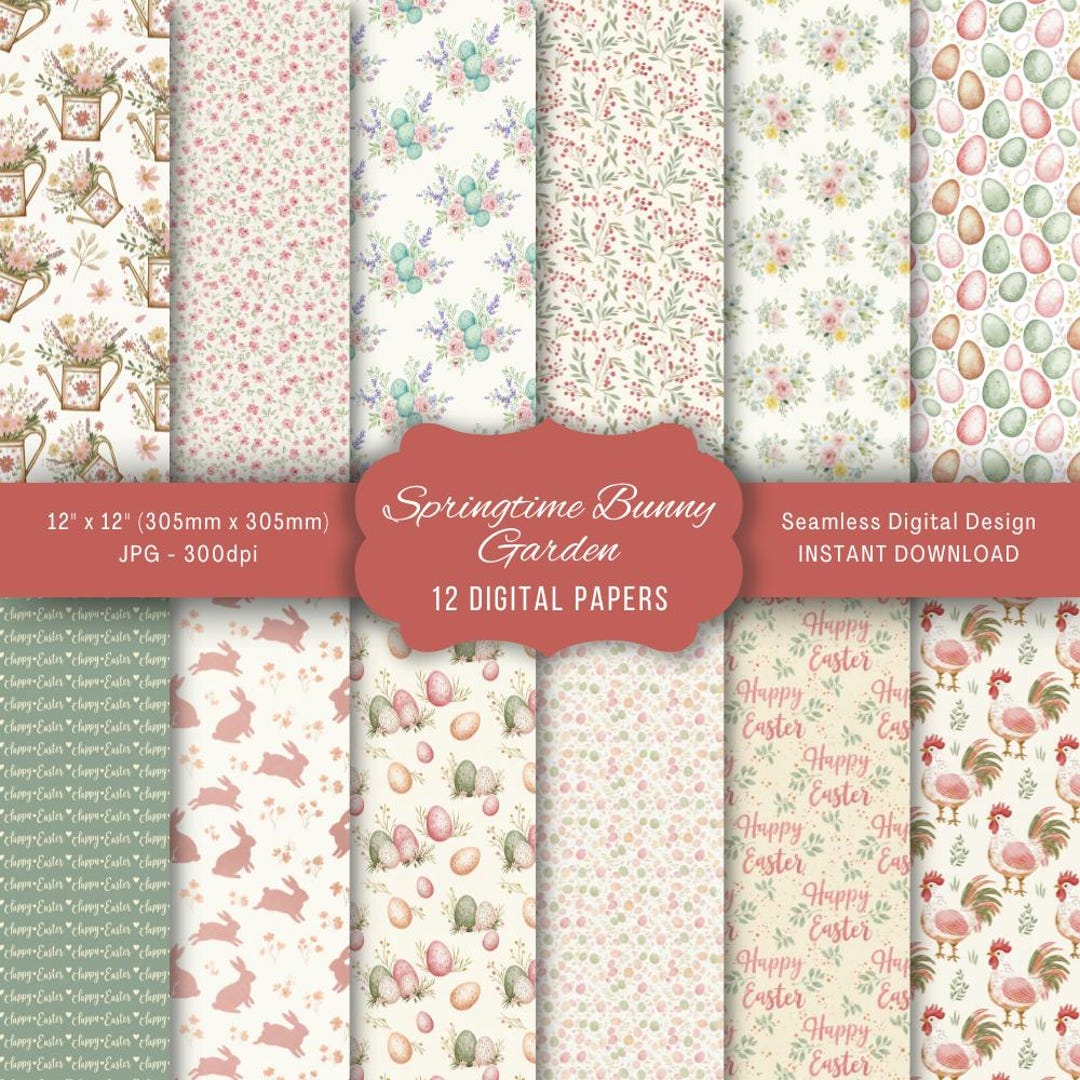 Vintage Spring Scrapbook Paper | Easter Egg Floral Garden Patterns ...
