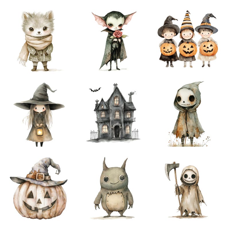 Charming Halloween Clipart Set | 25 Spooky Cute Characters | Instant ...