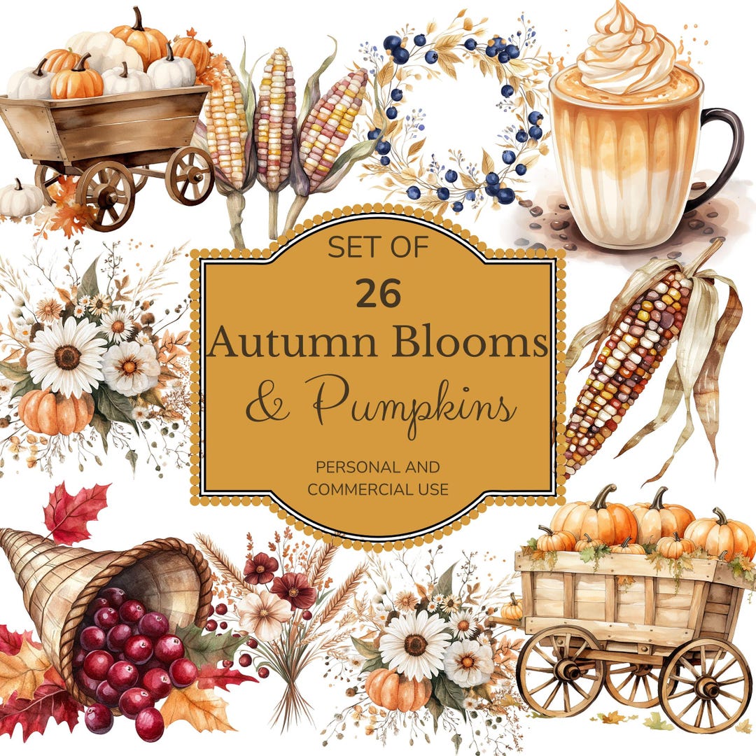 Autumn Clipart | Fall Pumpkin | Watercolor Fall | Pumpkin Floral ...