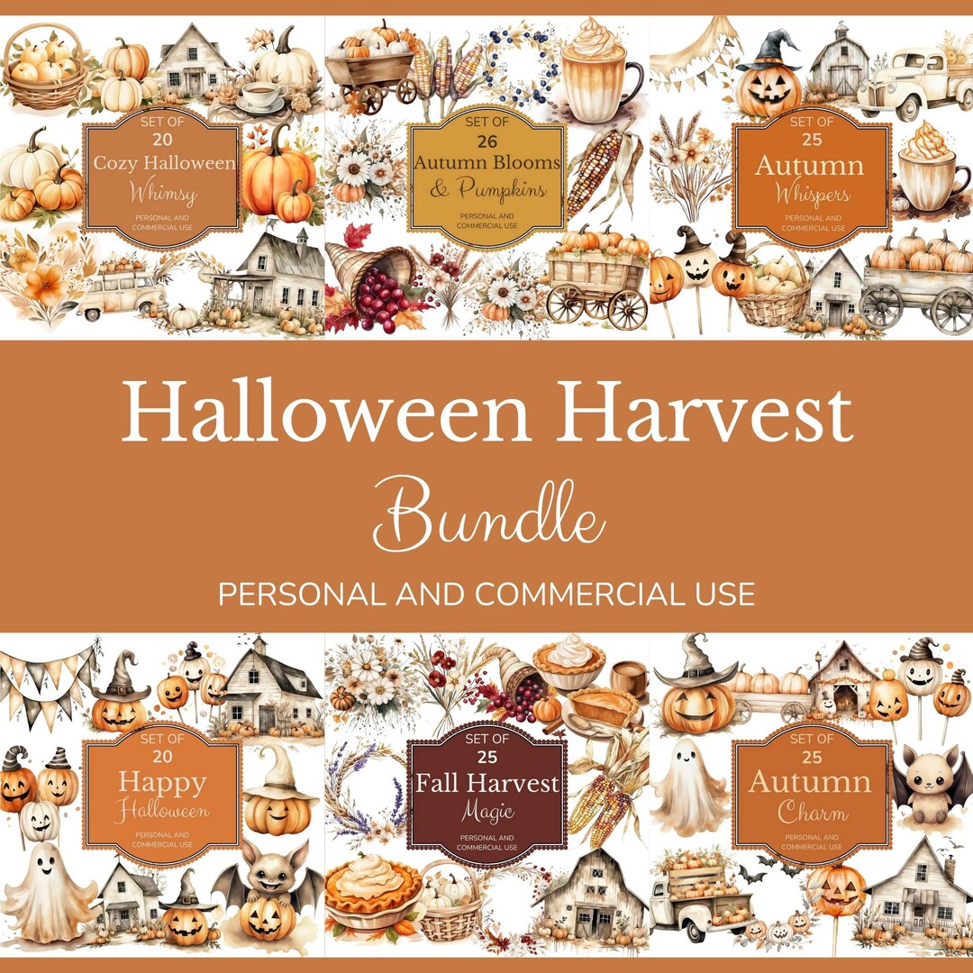 Halloween Harvest Clipart Bundle: Autumn Pumpkin Graphics (digital ...