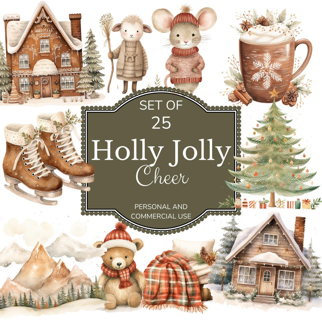 Christmas Clipart: 25 Winter Holiday Illustrations (digital Download ...