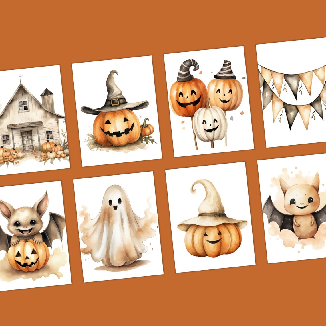 Watercolor Halloween Clipart: Ghost, Pumpkin, Candy Art (PNG Digital ...