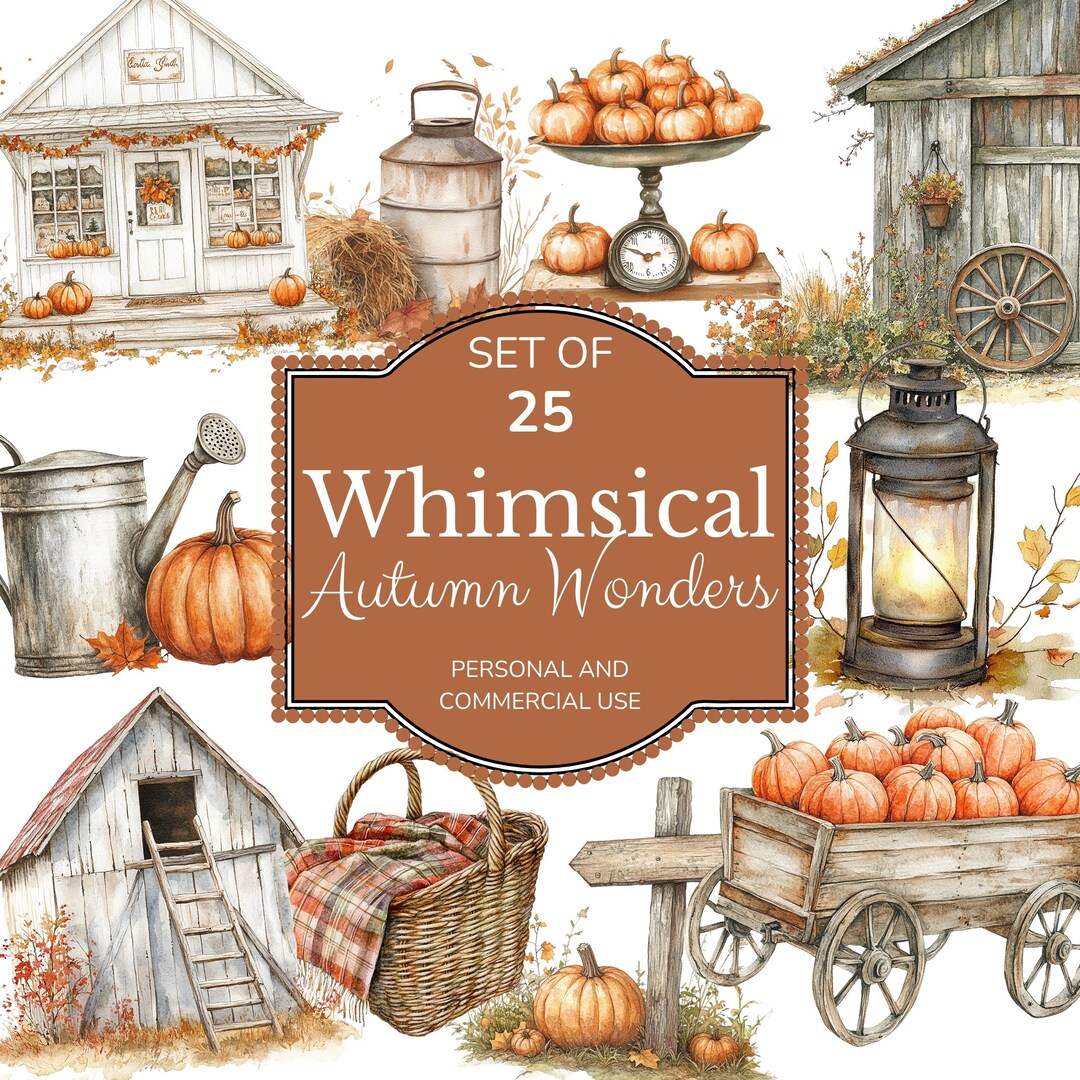 Whimsical Autumn Clipart Set | 25 Cozy Farmhouse-inspired Designs ...